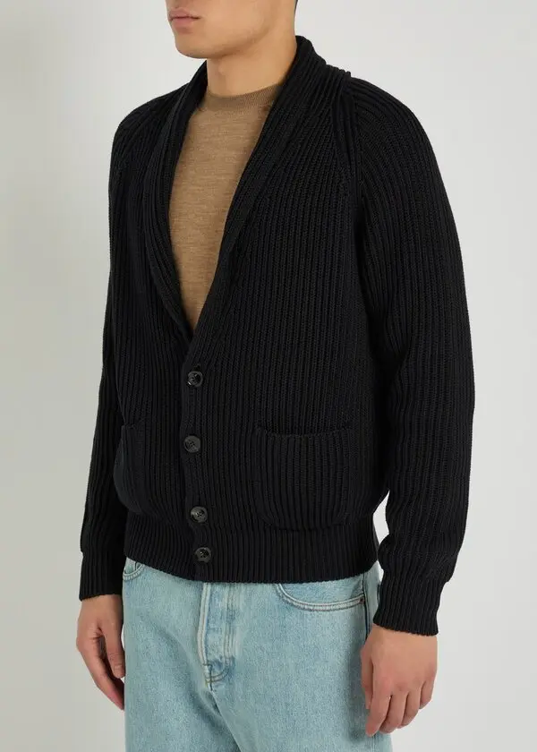 TOM FORD Shawl-lapel Ribbed Wool And Silk-blend Cardigan