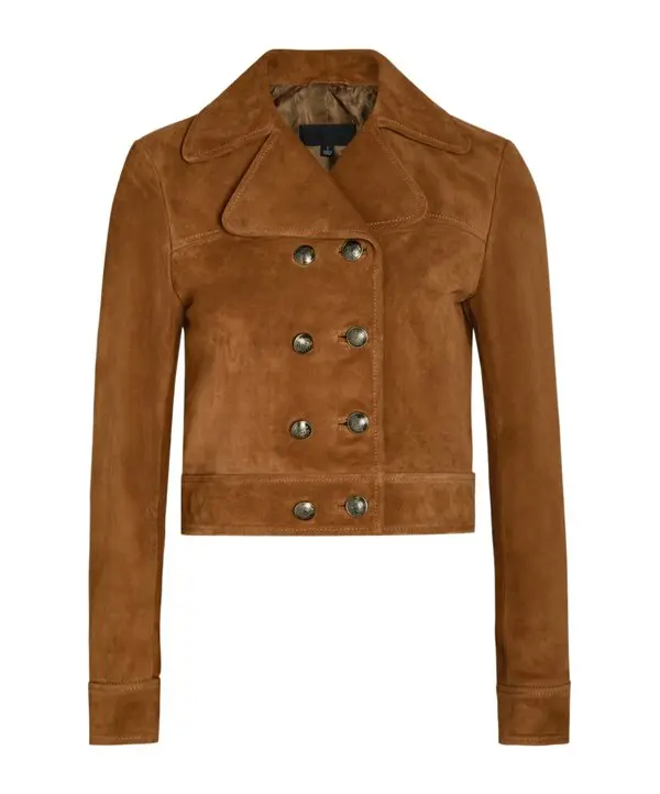 NILI LOTAN Cassidy Cropped Suede Double-breasted Jacket - Brown