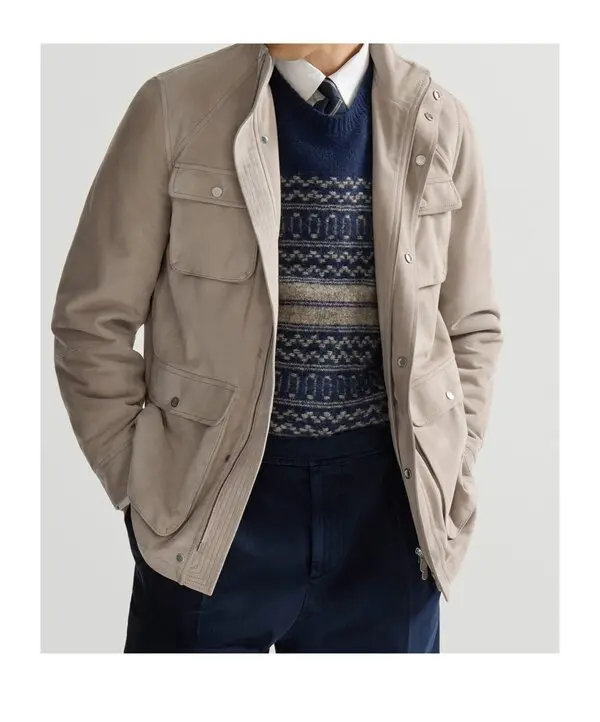 Brunello Cucinelli Suede Safari Jacket With Stand Collar