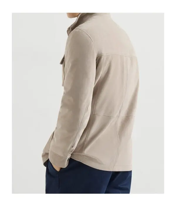 Brunello Cucinelli Suede Safari Jacket With Stand Collar