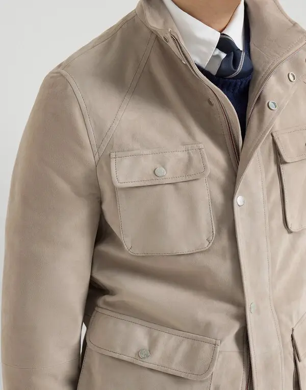 Brunello Cucinelli Suede Safari Jacket With Stand Collar