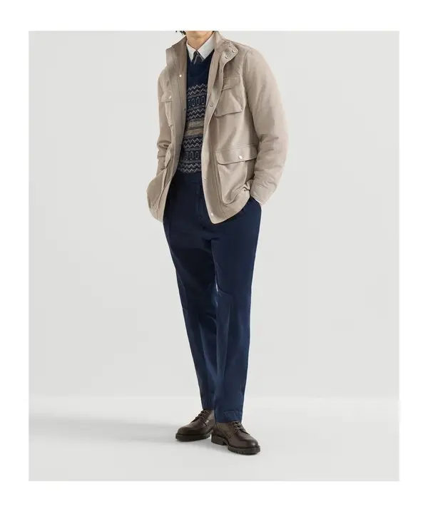 Brunello Cucinelli Suede Safari Jacket With Stand Collar