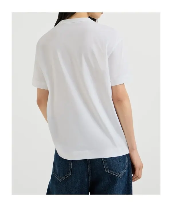 Brunello Cucinelli Cotton Jersey T-shirt With Dazzling Windowpane Embroidery