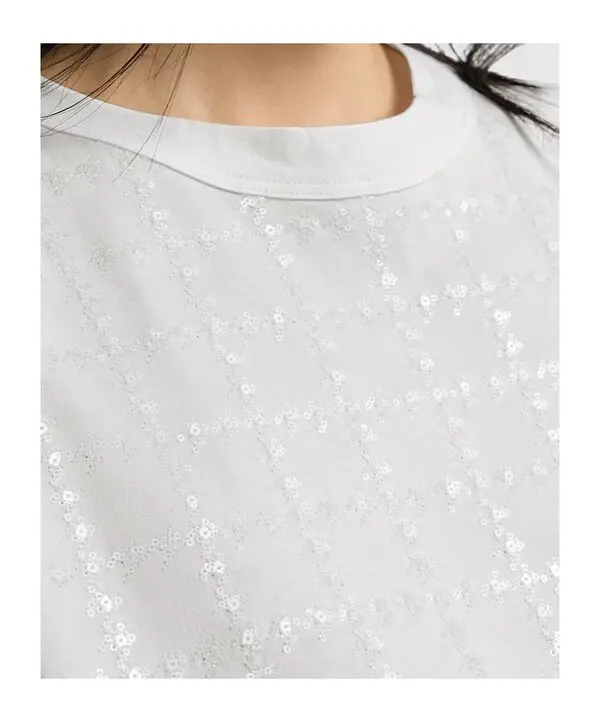 Brunello Cucinelli Cotton Jersey T-shirt With Dazzling Windowpane Embroidery
