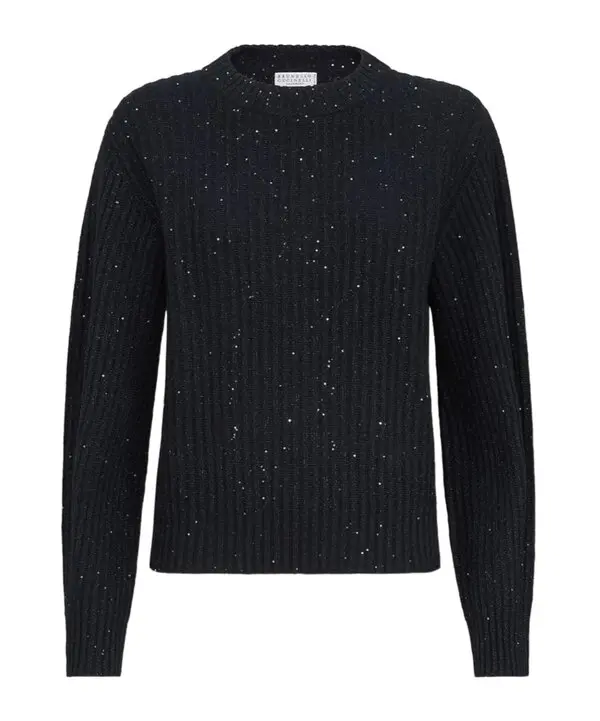 Brunello Cucinelli Sequin Embellished Ribbed Knit Sweater