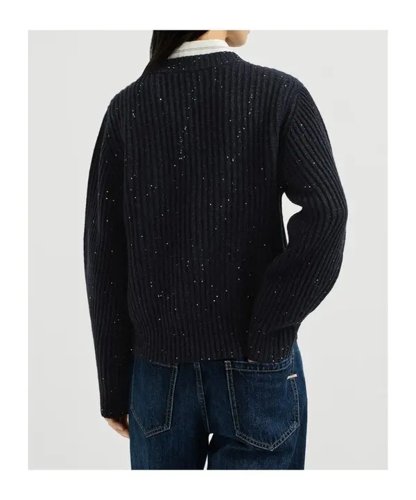 Brunello Cucinelli Sequin Embellished Ribbed Knit Sweater