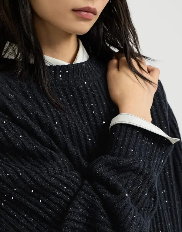 Brunello Cucinelli Sequin Embellished Ribbed Knit Sweater