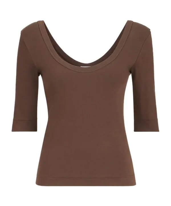 Brunello Cucinelli Stretch Cotton Ribbed Jersey T-shirt With Monili - Pinecone Brown
