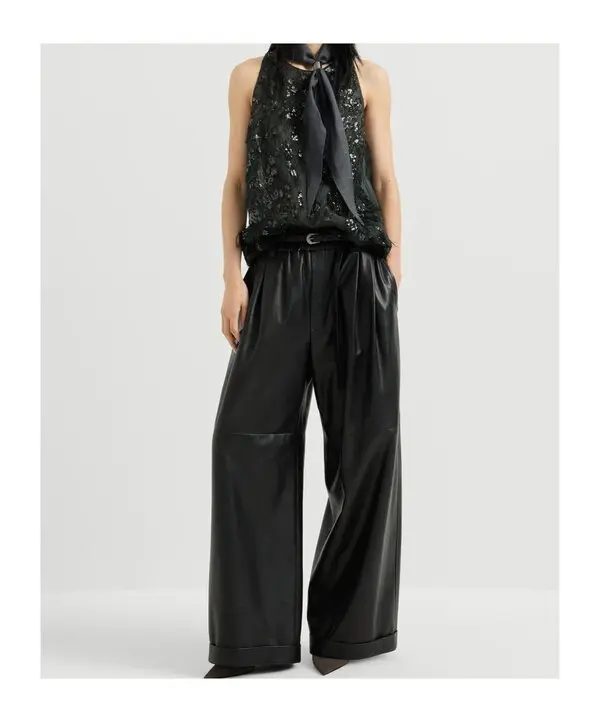Brunello Cucinelli Crispy Silk Top With Dazzling Lynx Embroidery