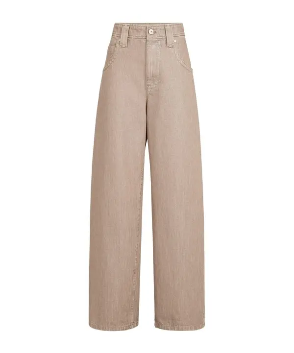Brunello Cucinelli Lamé-denim Baggy Trousers With Monili - Nude