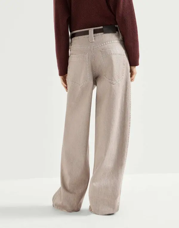 Brunello Cucinelli Lamé-denim Baggy Trousers With Monili - Nude