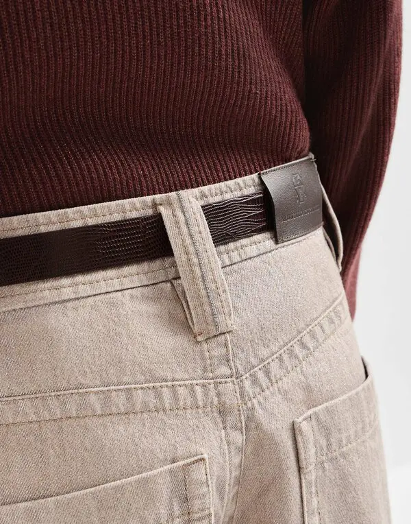 Brunello Cucinelli Lamé-denim Baggy Trousers With Monili - Nude