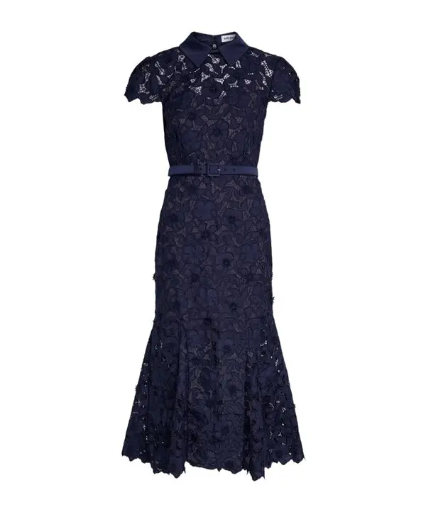SELF-PORTRAIT Belted Guipure Lace Midi Dress