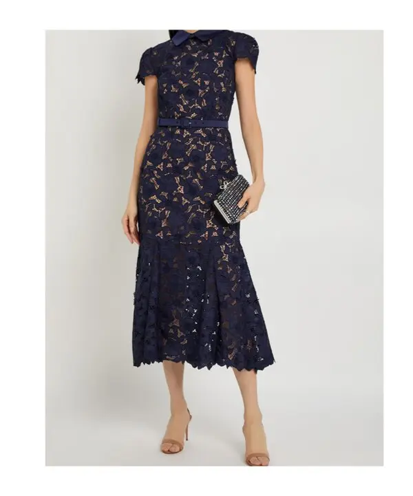 SELF-PORTRAIT Belted Guipure Lace Midi Dress
