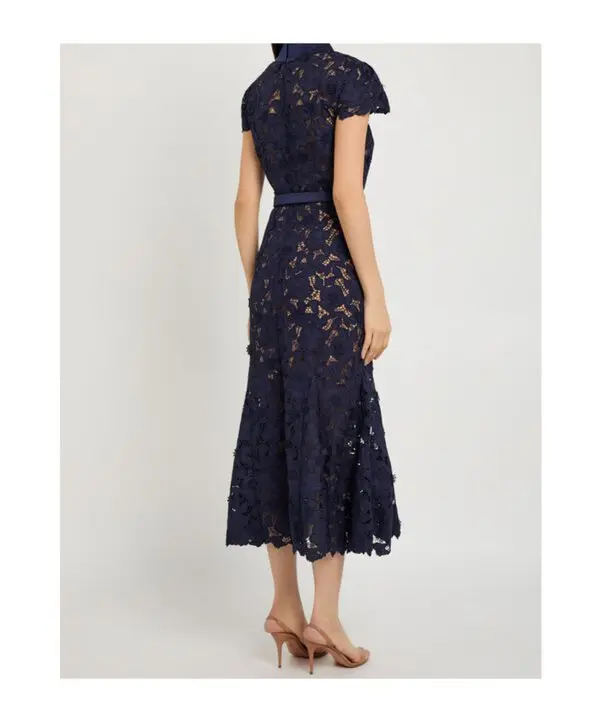 SELF-PORTRAIT Belted Guipure Lace Midi Dress