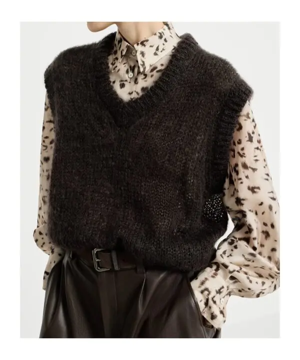 Brunello Cucinelli Sparkling Mohair Vest With Monili