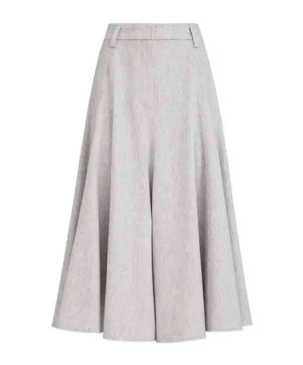 Brunello Cucinelli Wool Flannel Flared Skirt With Monili Embellishment