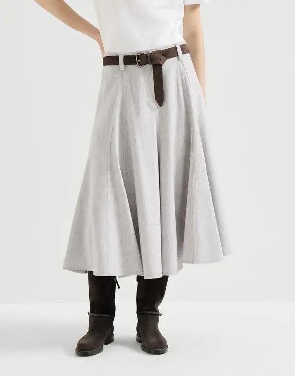 Brunello Cucinelli Wool Flannel Flared Skirt With Monili Embellishment
