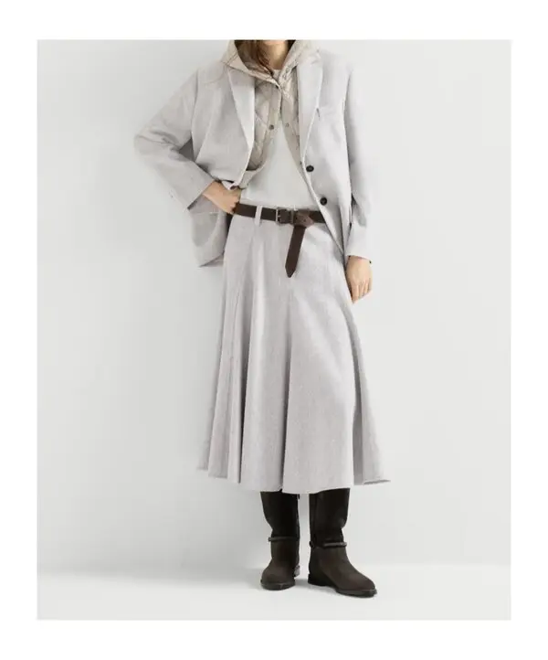 Brunello Cucinelli Wool Flannel Flared Skirt With Monili Embellishment