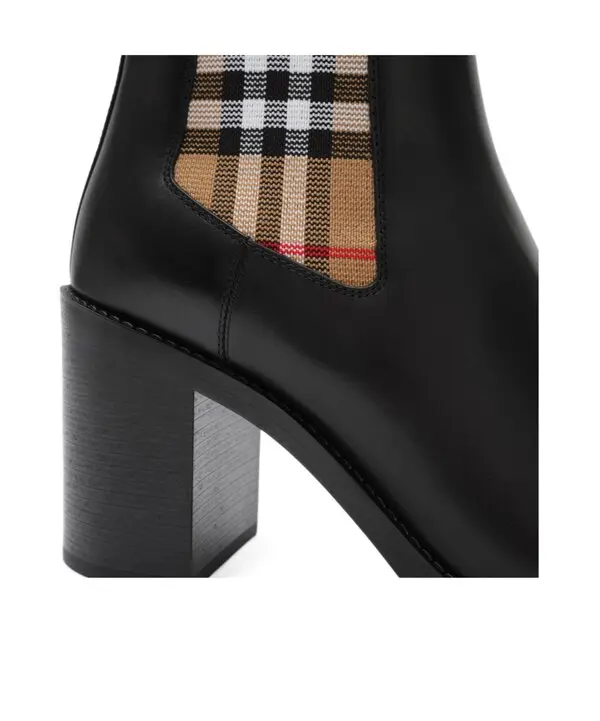 Burberry Leather Hampstead Heel Boots With Knight Motif