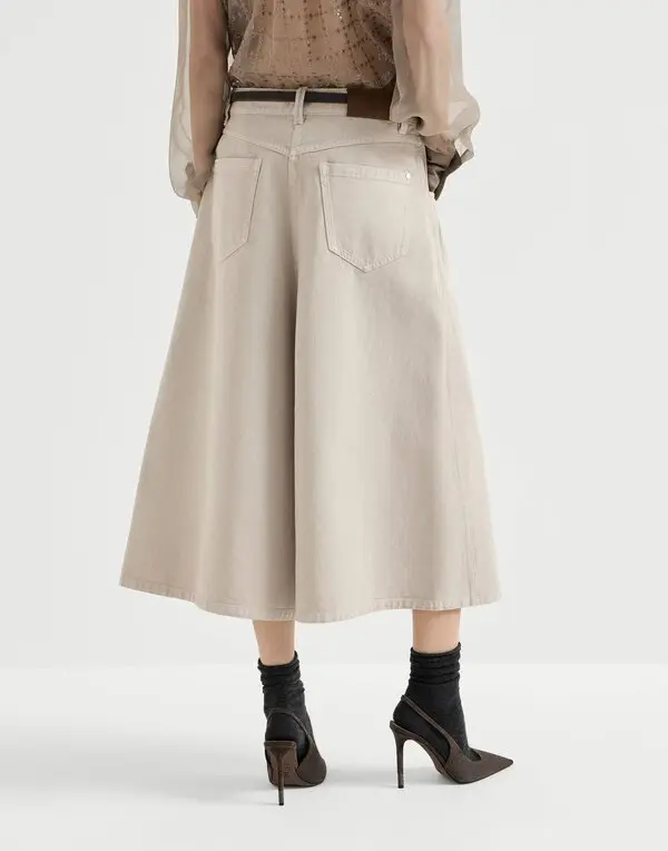 Brunello Cucinelli Dyed Denim Wide Cropped Trousers With Monili