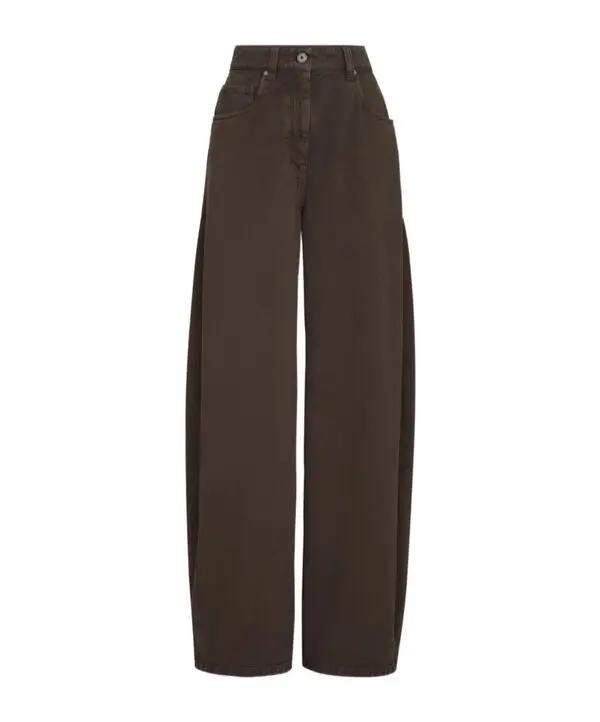 Brunello Cucinelli Dyed Denim Wide Trousers With Monili