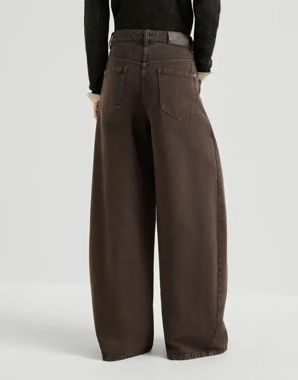 Brunello Cucinelli Dyed Denim Wide Trousers With Monili