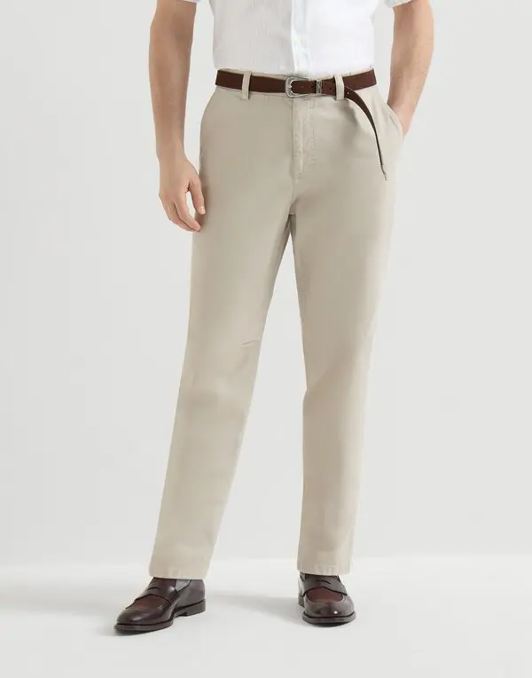 Brunello Cucinelli Garment-dyed Peached Cotton Gabardine Trousers - Nude