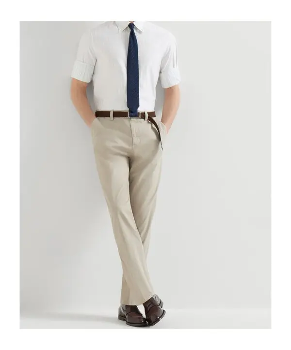 Brunello Cucinelli Garment-dyed Peached Cotton Gabardine Trousers - Nude