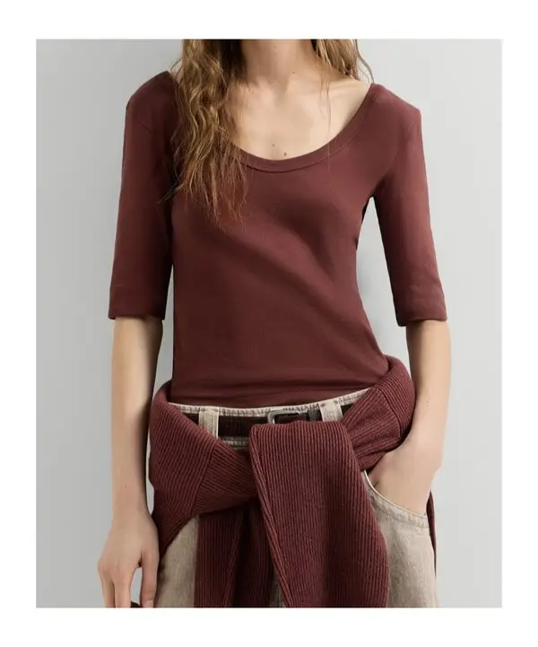 Brunello Cucinelli Stretch Cotton Ribbed Jersey T-shirt With Monili Trim