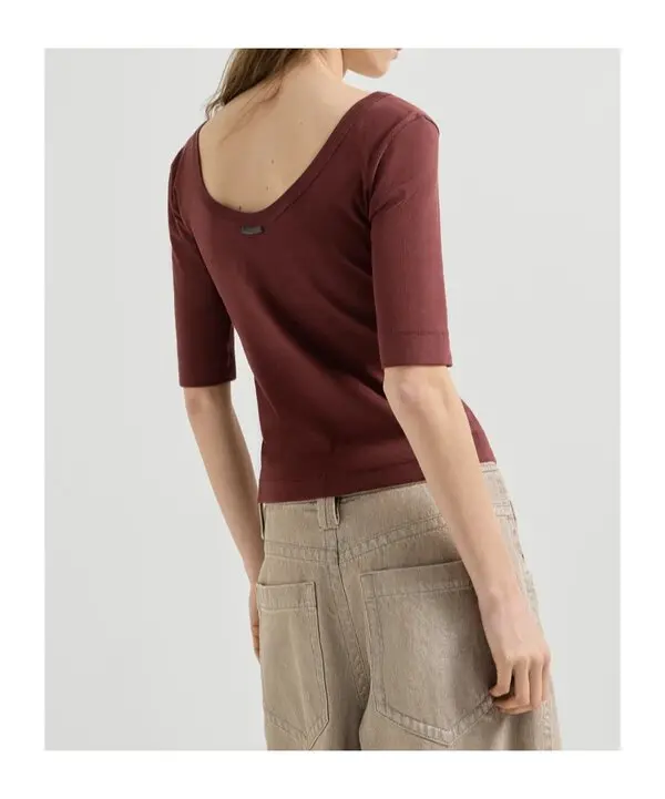 Brunello Cucinelli Stretch Cotton Ribbed Jersey T-shirt With Monili Trim