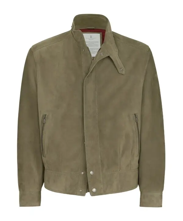 Brunello Cucinelli Suede Outerwear Jacket With Thermore Padding And Standing Collar