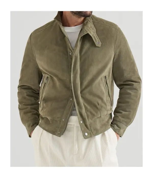 Brunello Cucinelli Suede Outerwear Jacket With Thermore Padding And Standing Collar