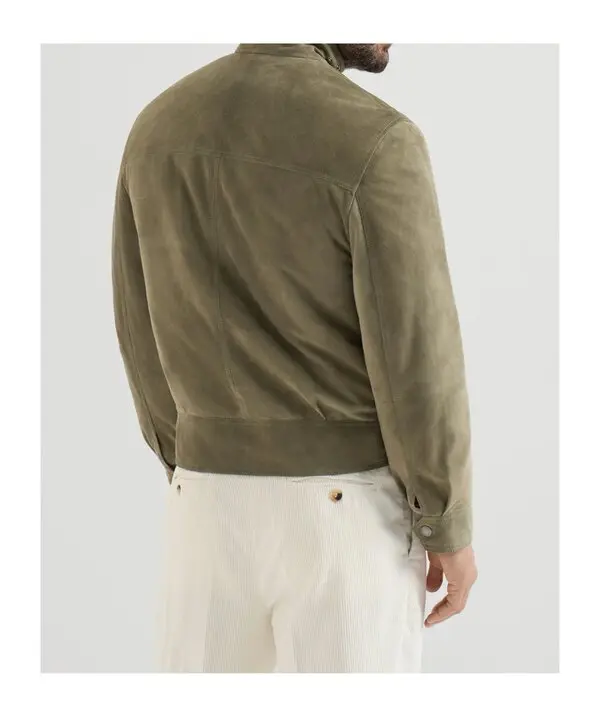 Brunello Cucinelli Suede Outerwear Jacket With Thermore Padding And Standing Collar
