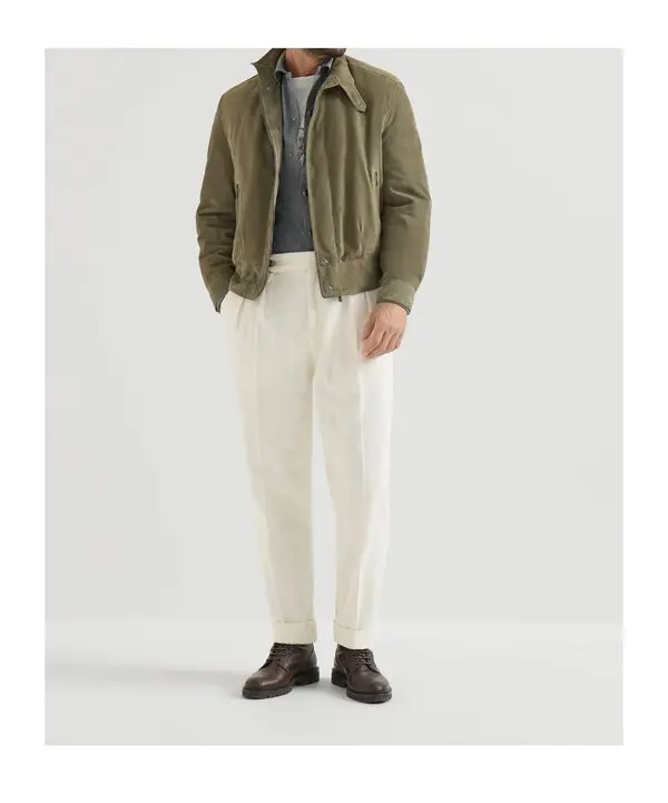 Brunello Cucinelli Suede Outerwear Jacket With Thermore Padding And Standing Collar