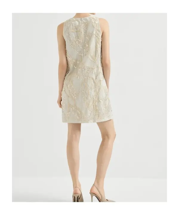 Brunello Cucinelli Techno Cotton Poplin Mini Dress With Dazzling Seabed Embroidery - Nude