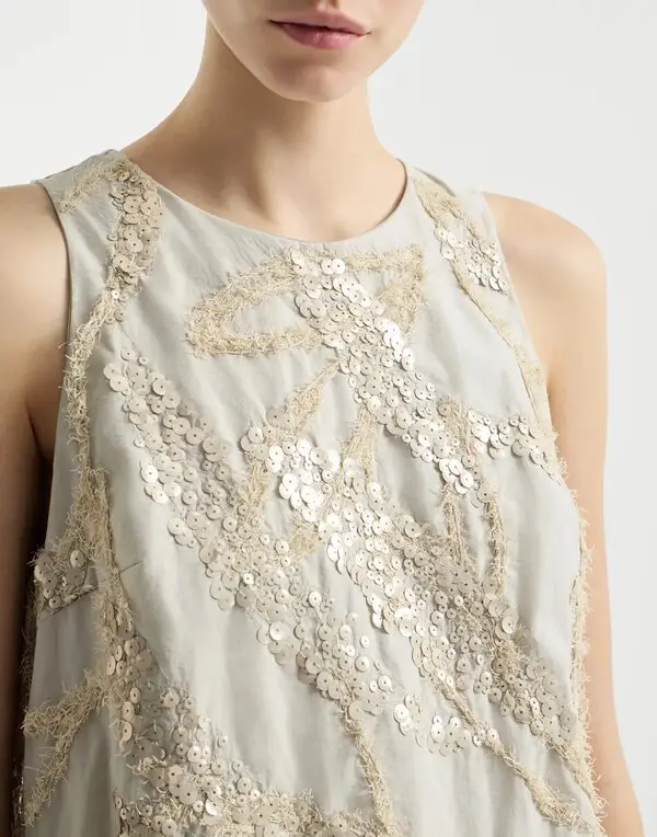 Brunello Cucinelli Techno Cotton Poplin Mini Dress With Dazzling Seabed Embroidery - Nude