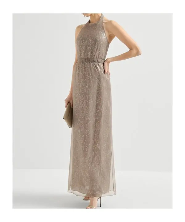 Brunello Cucinelli Halterneck Embellished Maxi Dress