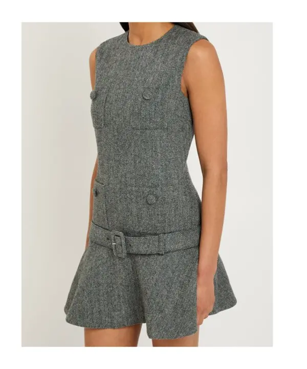 SELF-PORTRAIT Herringbone Belted Wool-blend Mini Dress