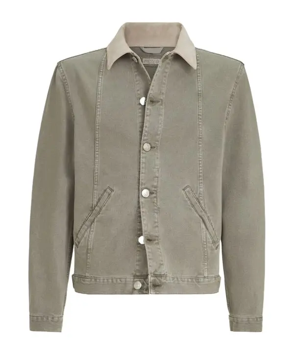 Brunello Cucinelli Garment-dyed Denim Jacket With Leather Collar