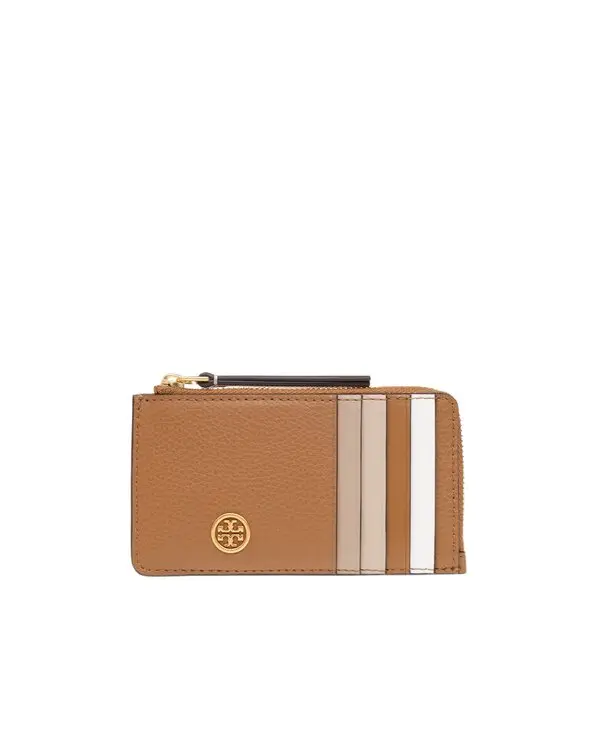 Tory Burch Robinson Double-t Leather Cardholder - Brown
