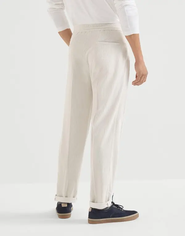 Brunello Cucinelli Garment-dyed Cotton Corduroy Trousers With Double Pleats - White
