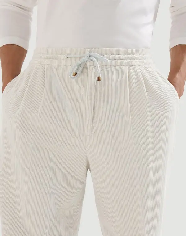 Brunello Cucinelli Garment-dyed Cotton Corduroy Trousers With Double Pleats - White