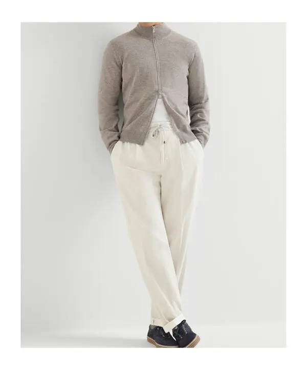 Brunello Cucinelli Garment-dyed Cotton Corduroy Trousers With Double Pleats - White