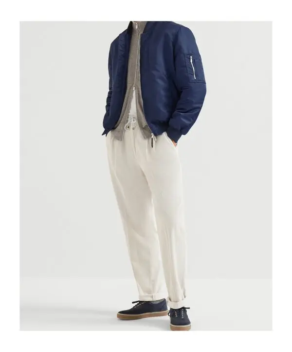 Brunello Cucinelli Garment-dyed Cotton Corduroy Trousers With Double Pleats - White