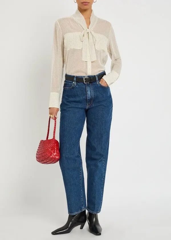 FRAME Polka-dot Tie-neck Silk Chiffon Blouse - White