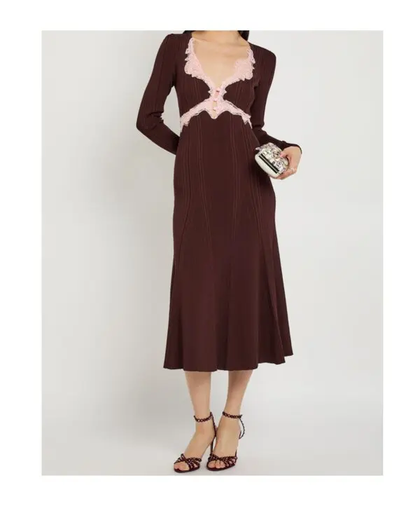 SELF-PORTRAIT Lace-trim Knit Midi Dress