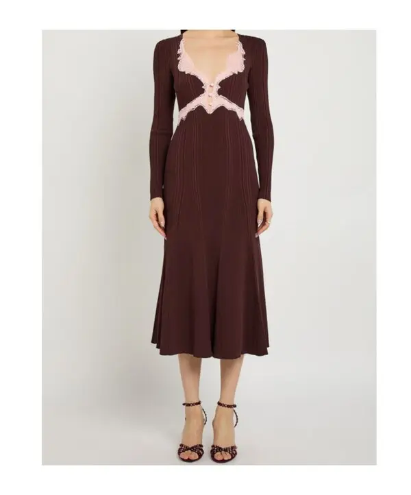 SELF-PORTRAIT Lace-trim Knit Midi Dress