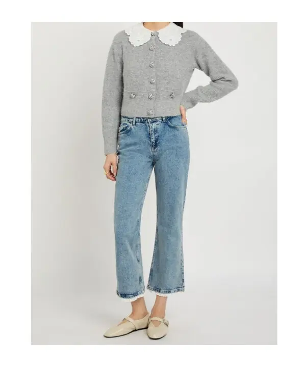 SELF-PORTRAIT Embroidered Collar Embellished Metallic-knit Cardigan