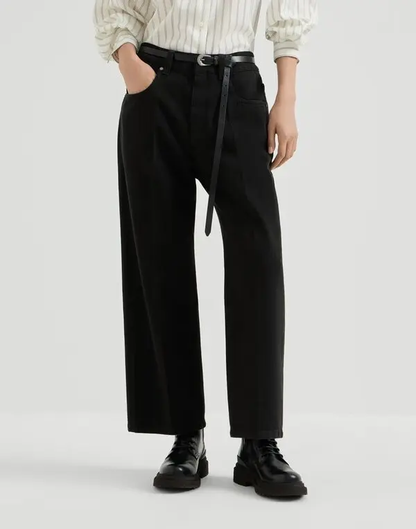 Brunello Cucinelli Dyed Denim Contemporary Square Trousers With Monili